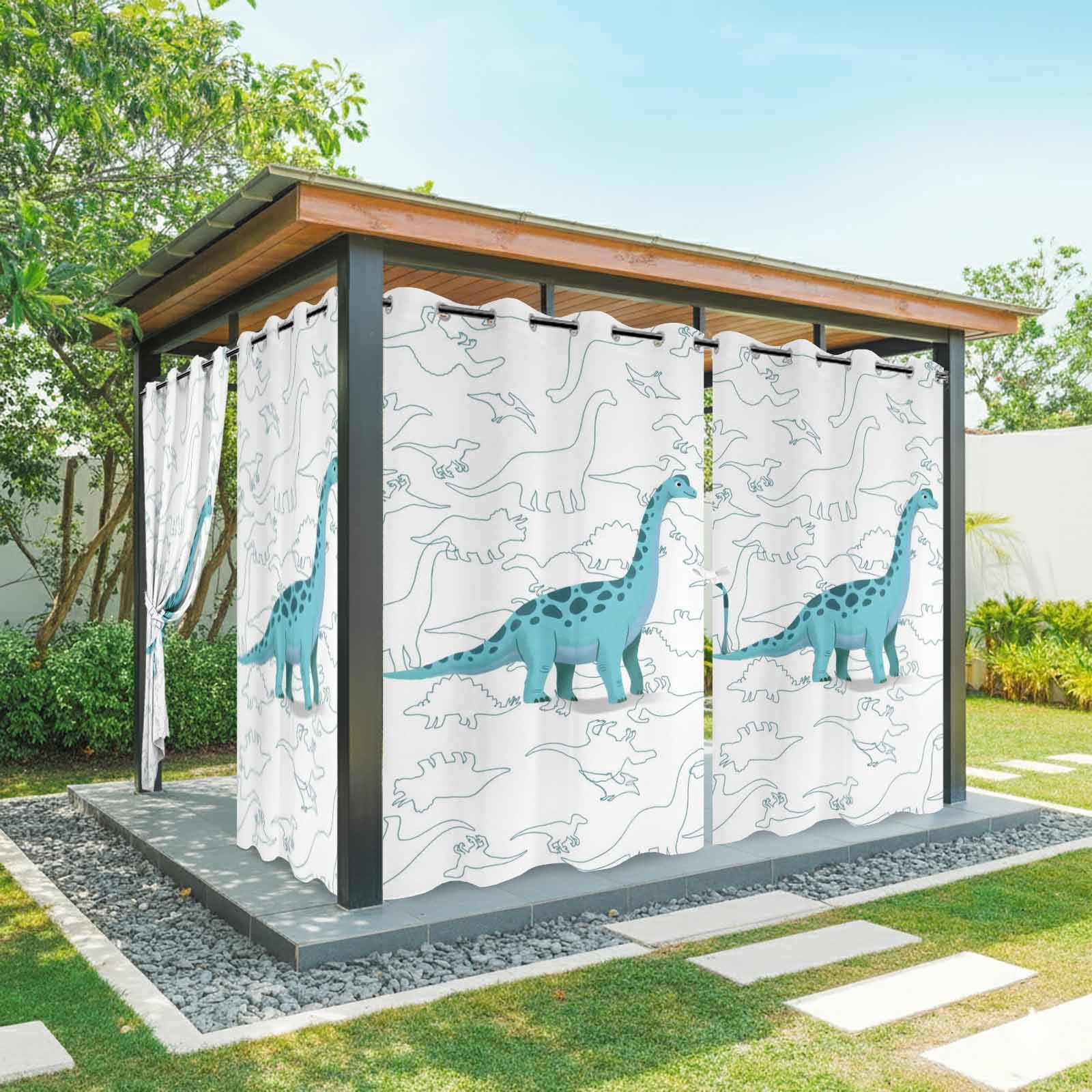 Blue Dinosaur Outdoor Curtains for Patio Waterproof, Grommet Outdoor ...