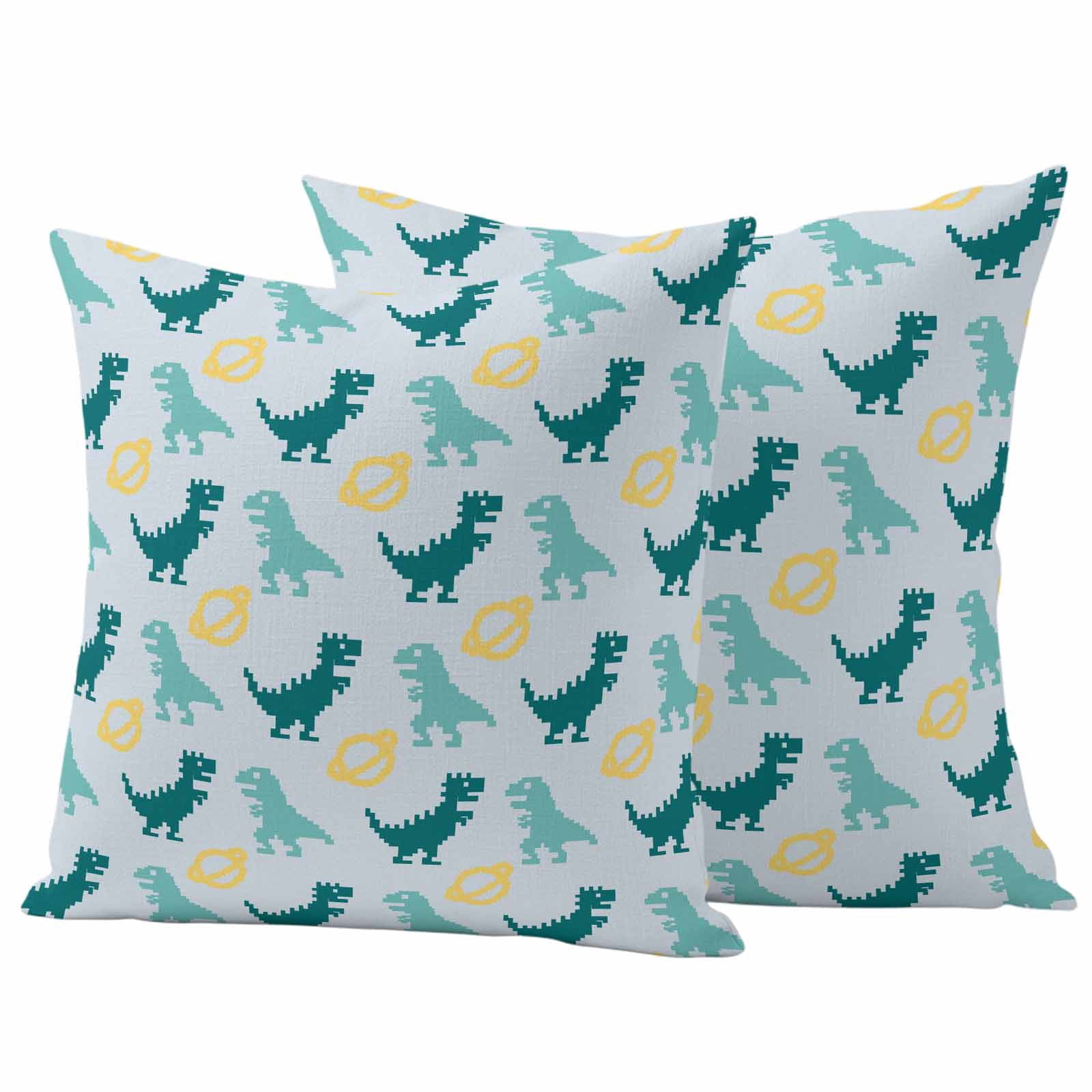 Blue Dinosaur Outdoor Pillow Covers Set of 2 Pixel Art Style Cartoon ...