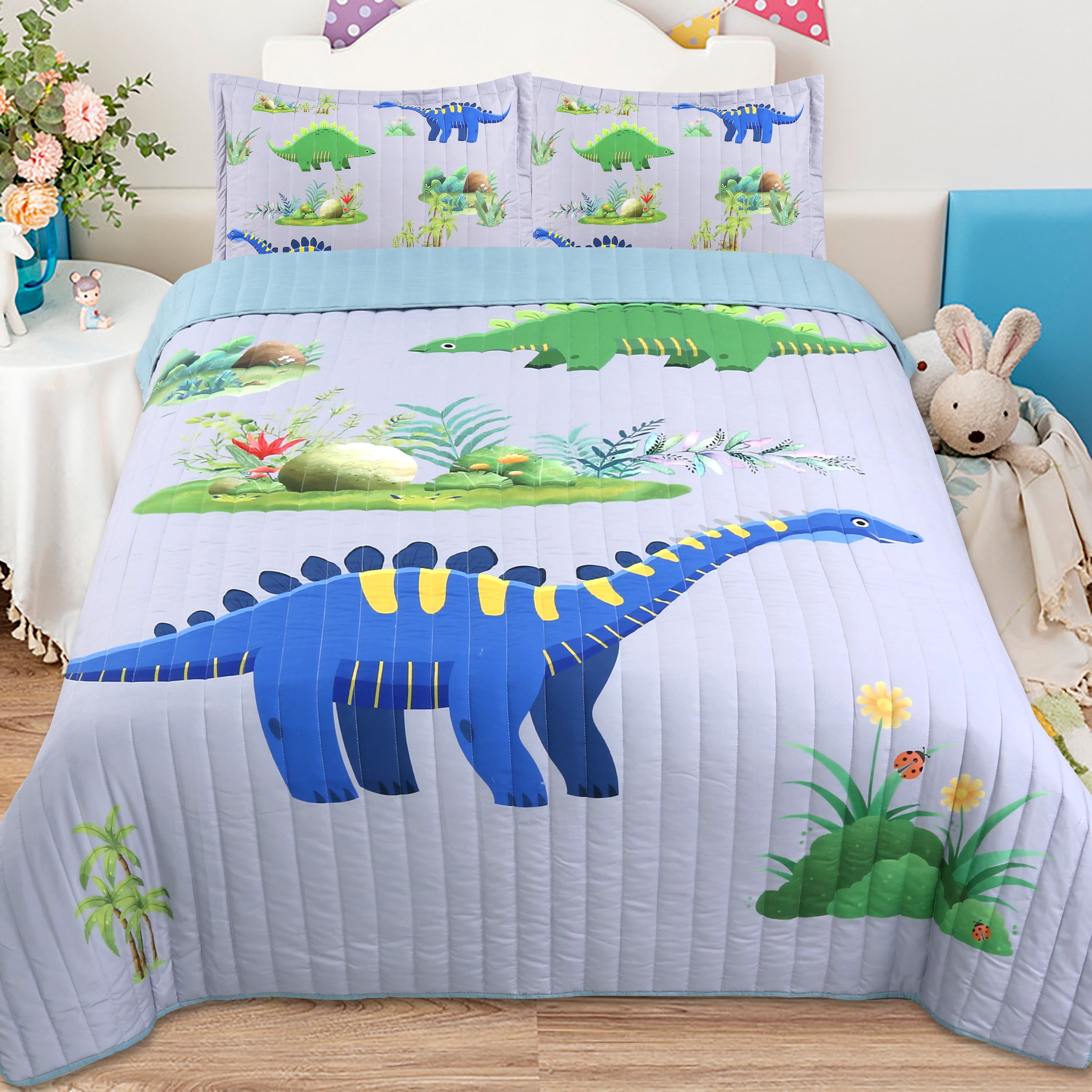 Blue Dinosaur Print 3pcs Set Soft Comfortable Bedding Kids' Bedroom ...