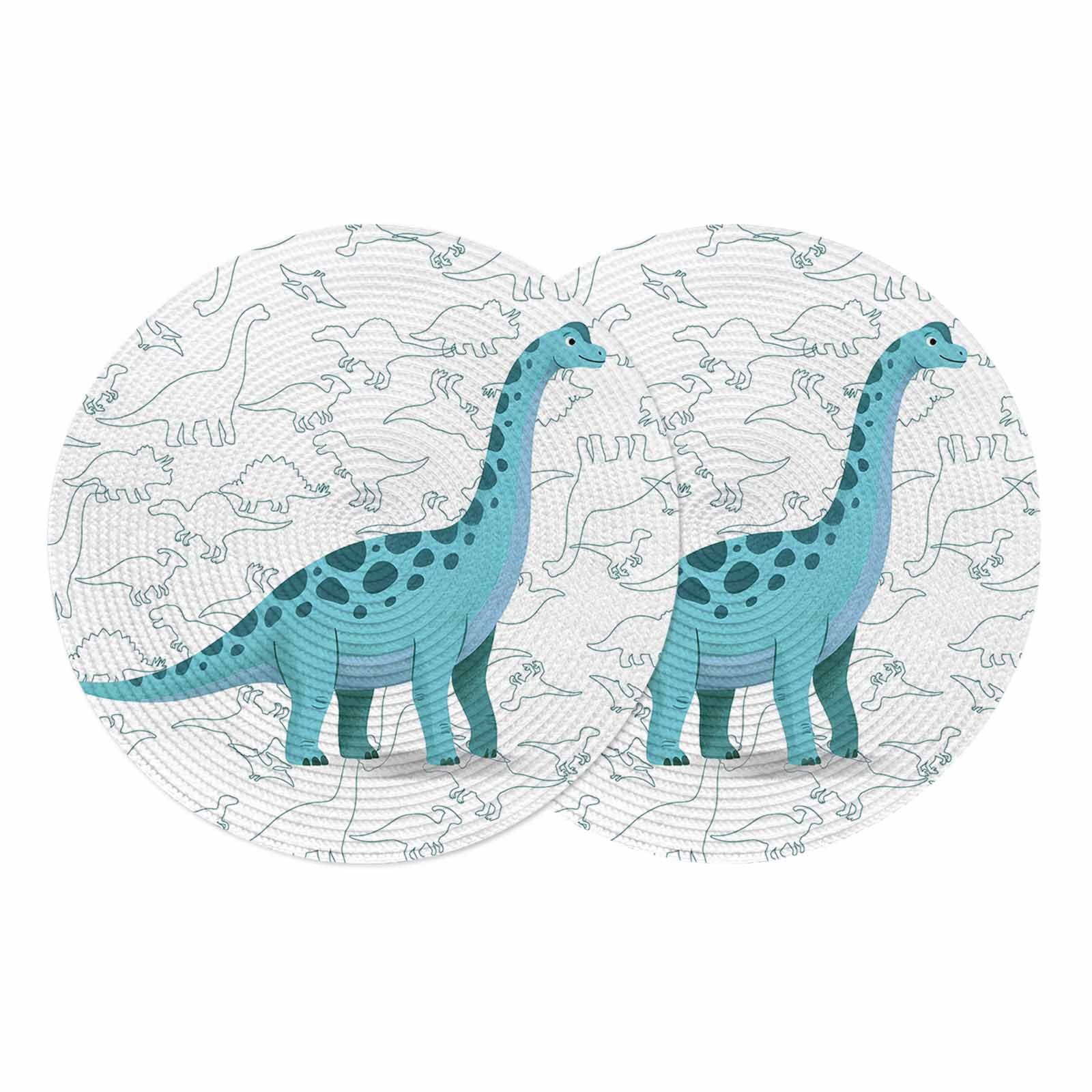 Blue Dinosaur Round 13 Inch Placemats Set of 2, Cartoon Abstract ...