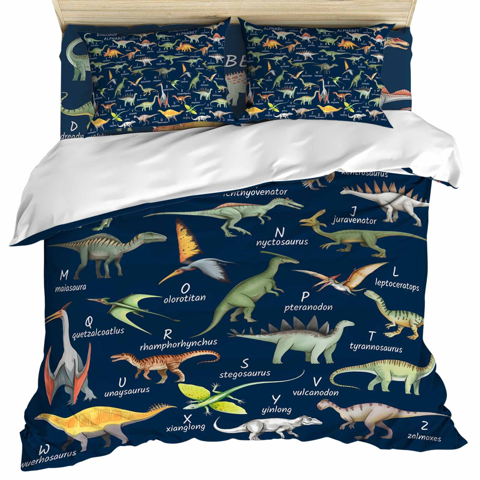 Blue Dinosaur Set of 4 Bedding Quilt Covers, Vintage Letters Farm ...