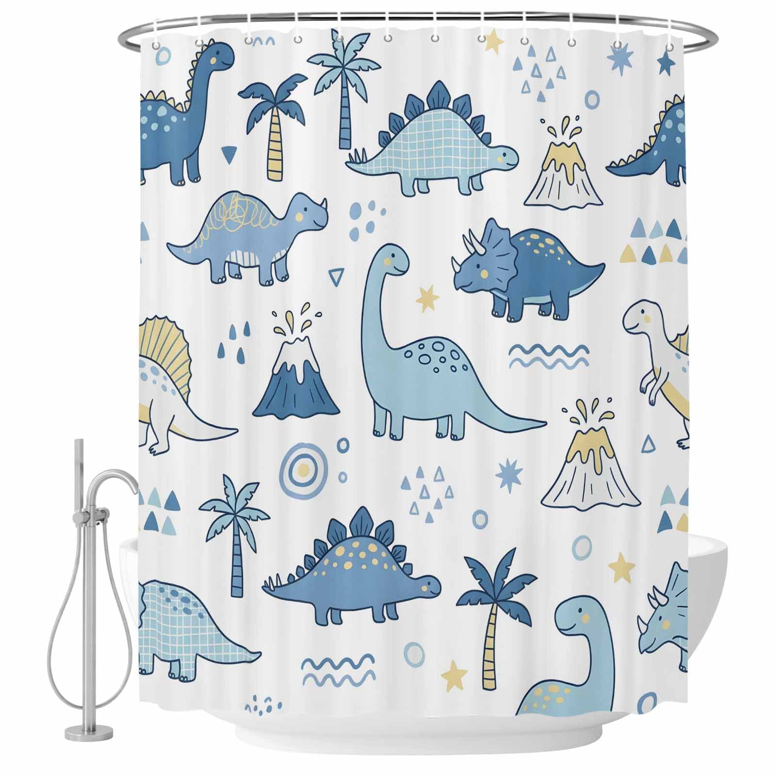 Blue Dinosaur Shower Curtain Set - Long 72" x 84" Washable Bathtub ...