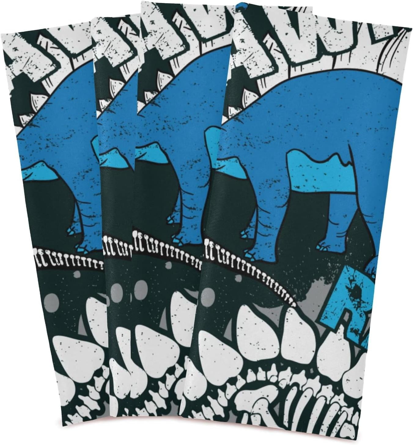 Blue Dinosaur Skeleton Dish Towels Set of 4, Cartoon Washable Tea ...