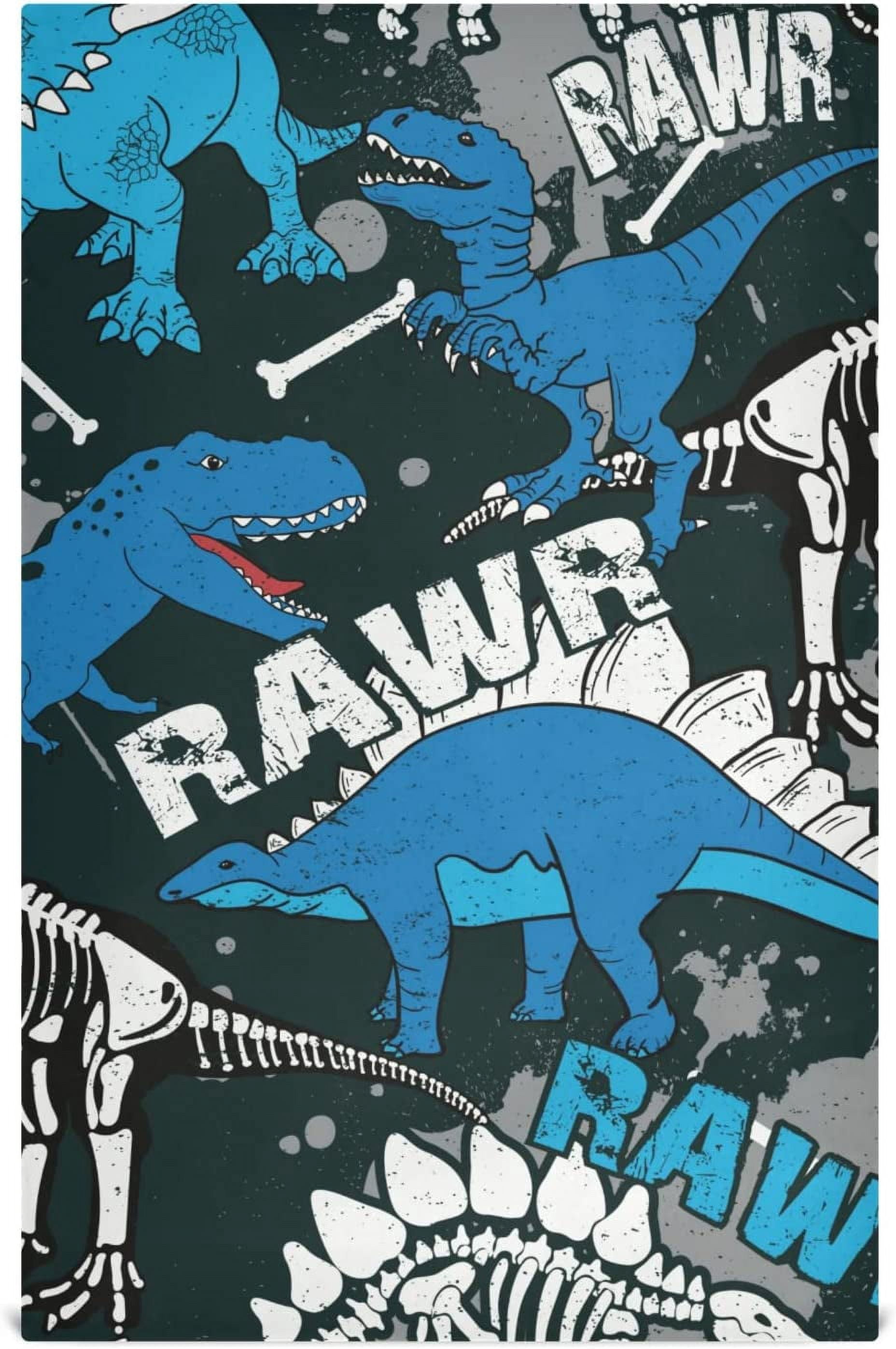 Blue Dinosaur Skeleton Kitchen Dish Towels Set of 1, Cartoon Washable ...
