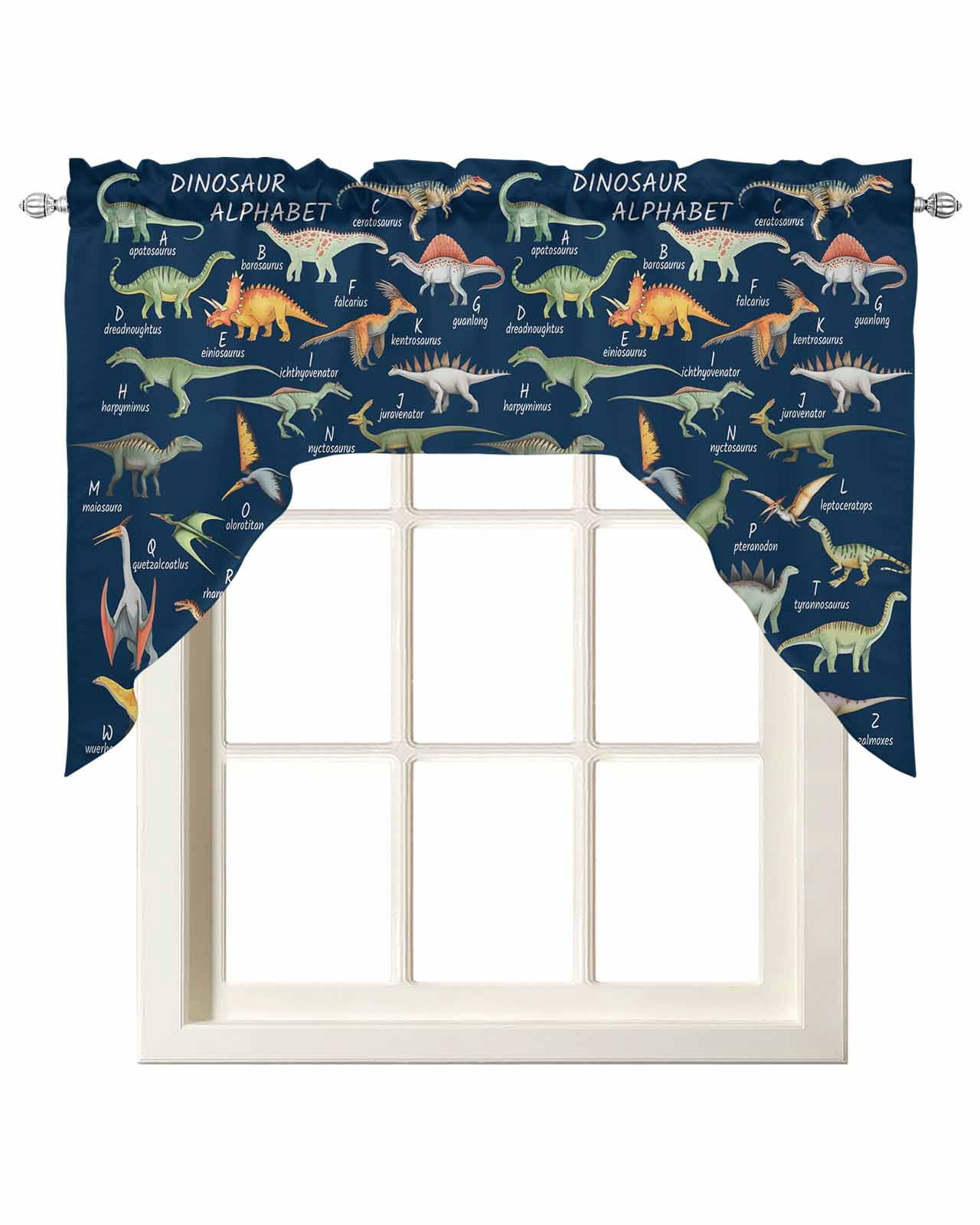 Blue Dinosaur Swag Valances for Windows, Small Curtains Drapes, Vintage ...