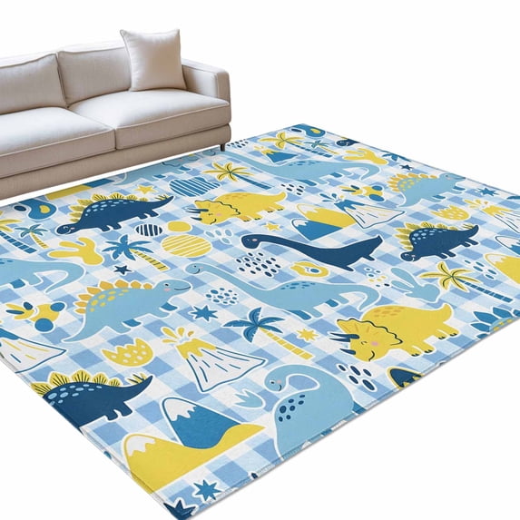 Blue Dinosaur Washable Rug 5x8 Area Rug for Living Room Bedroom Non ...