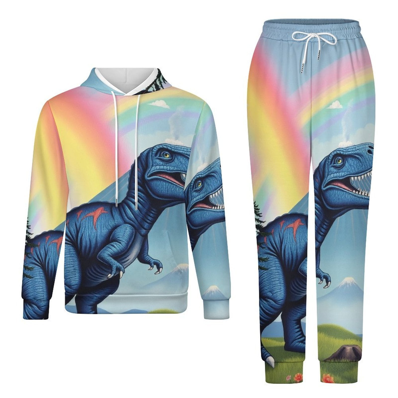 Blue Dinosaur with Rainbow. Hoodie Pant Suits Men Women Hooded ...