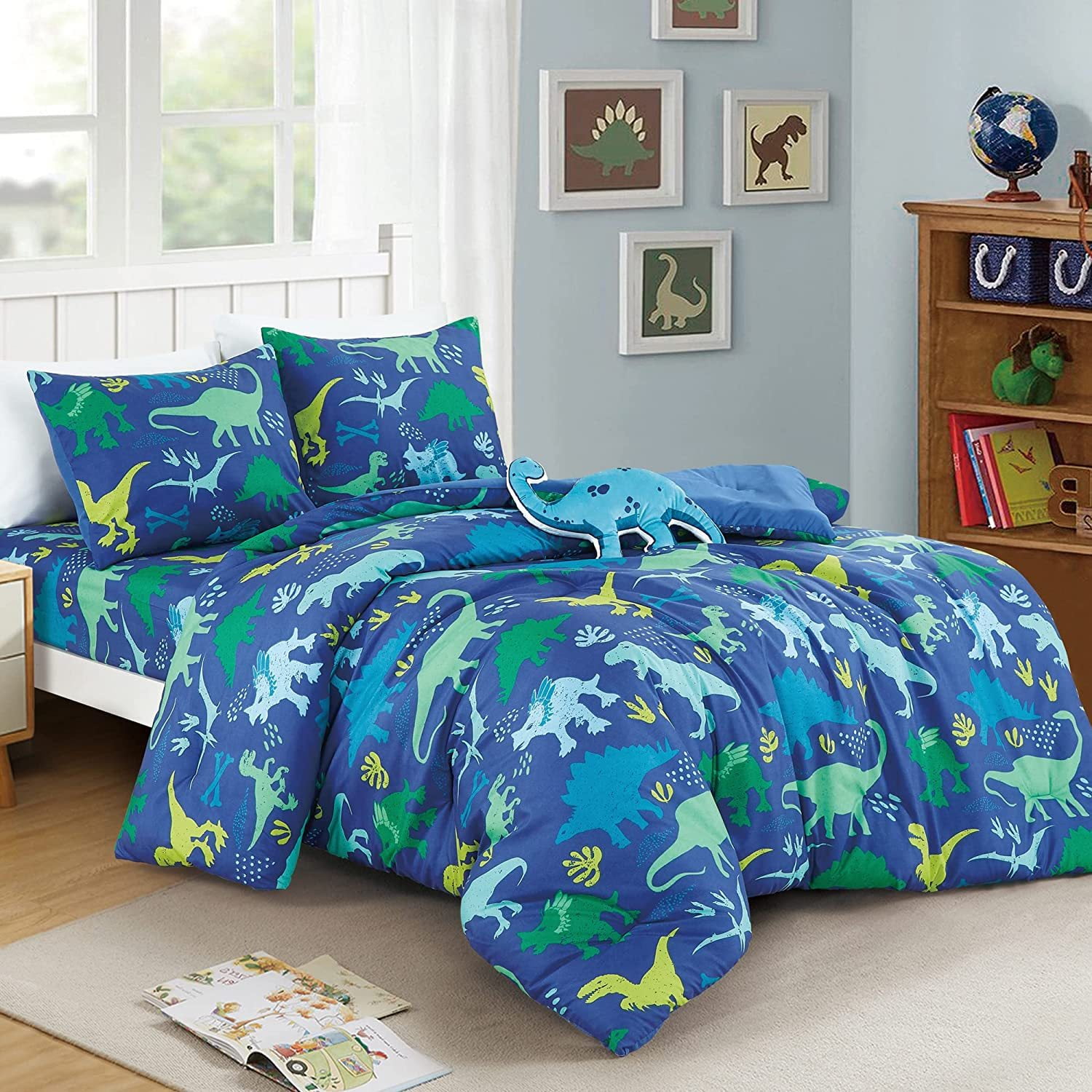 Blue Dinosaurs Print Comforter Set for Boys Girls teen, size bedding ...