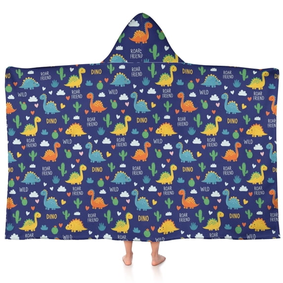 Blue Dinosaurs with Clouds and Text Hooded Bath Towel Wrap for Teens ...