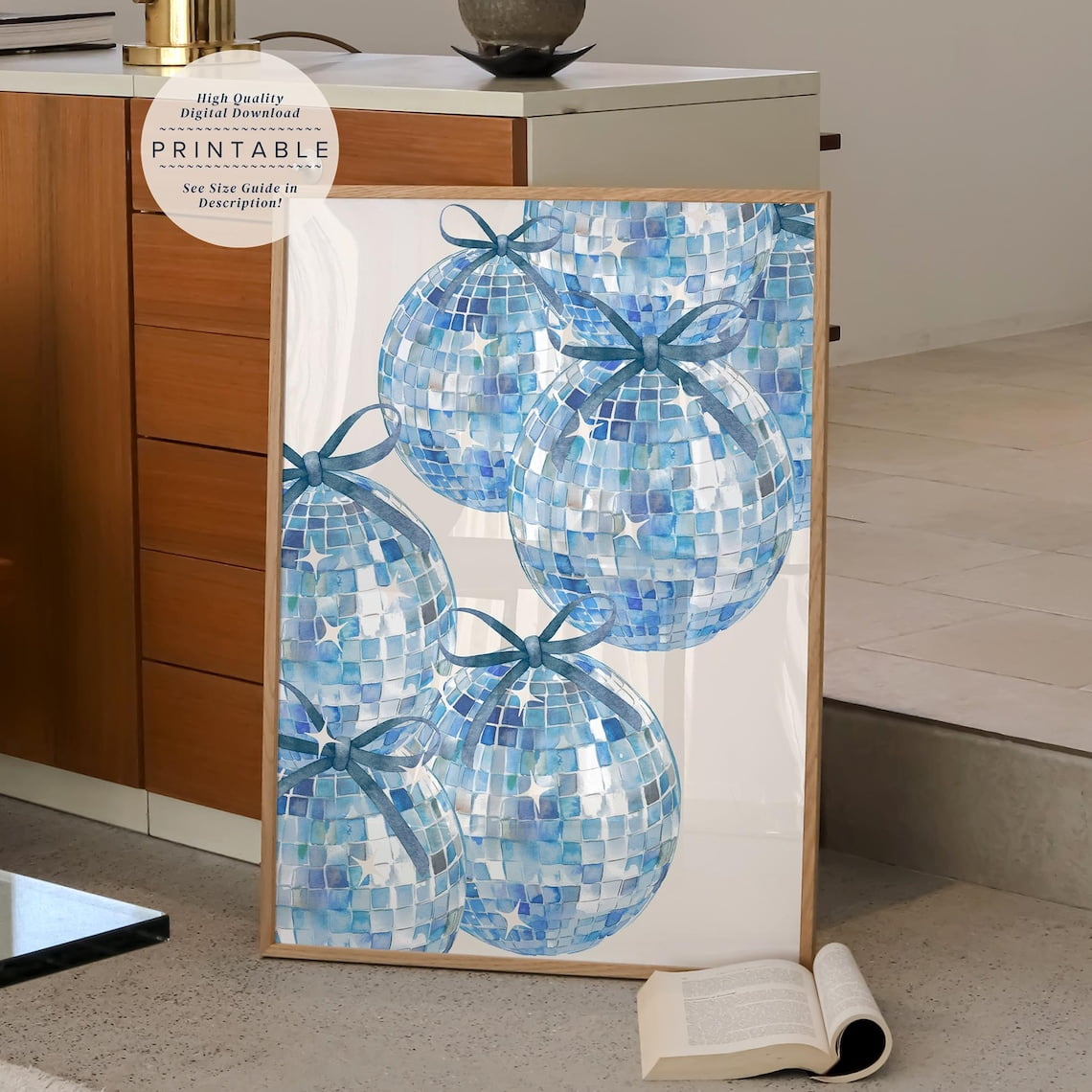 Blue Disco Ball Print, Aesthetic 70S Disco Wall Art, Apartment Wall Art ...