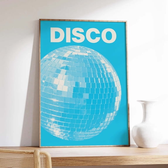 Blue Disco Poster Ball Exhibition Mirrorball Art Cute Trendy Wall ...