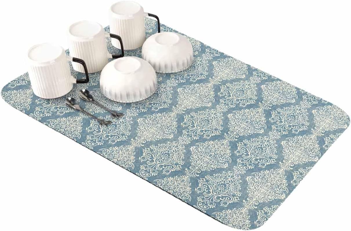Blue Dish Drying Mat for Kitchen Counter, Super Absorbent Quick Dry ...