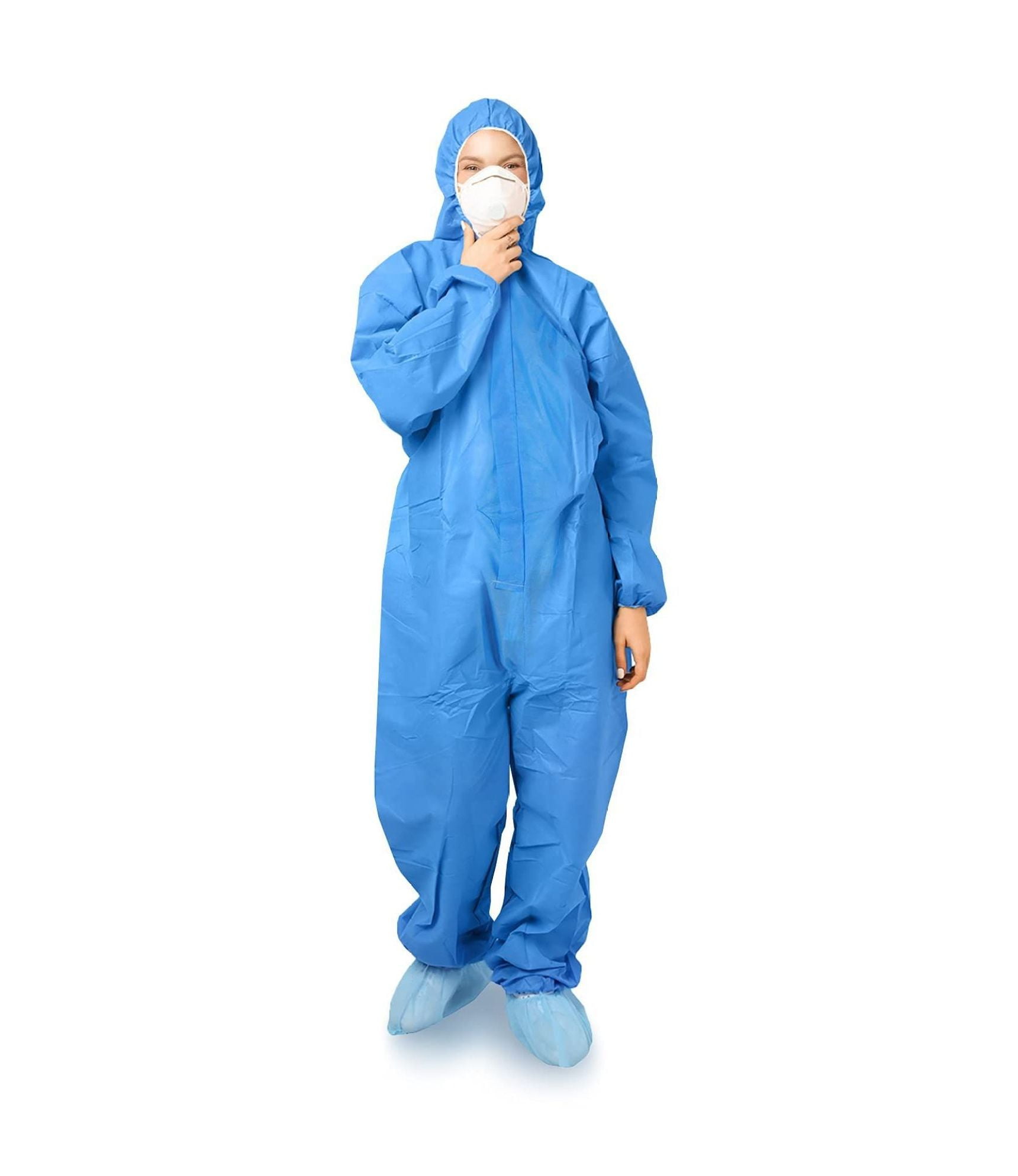 Blue Disposable Coveralls with Hood, XL. 1 Pack 50 GSM PP Painters Suit ...