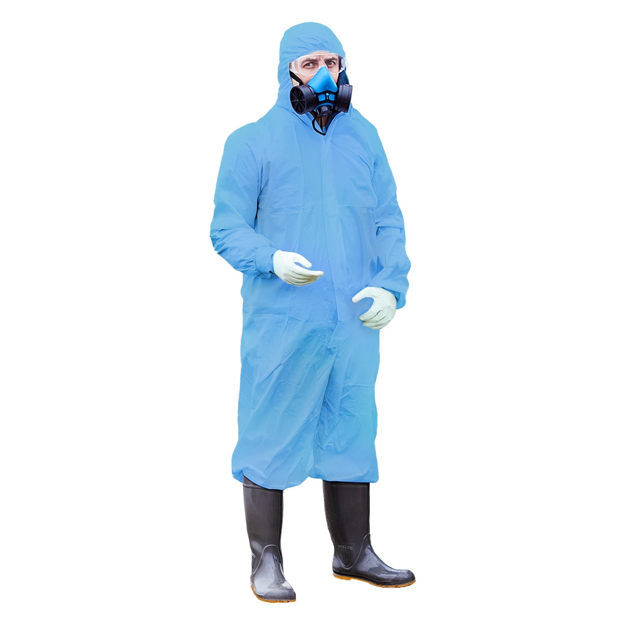 Blue Disposable Coveralls with Hood, XL. 25 Pack Hazmat Suits ...