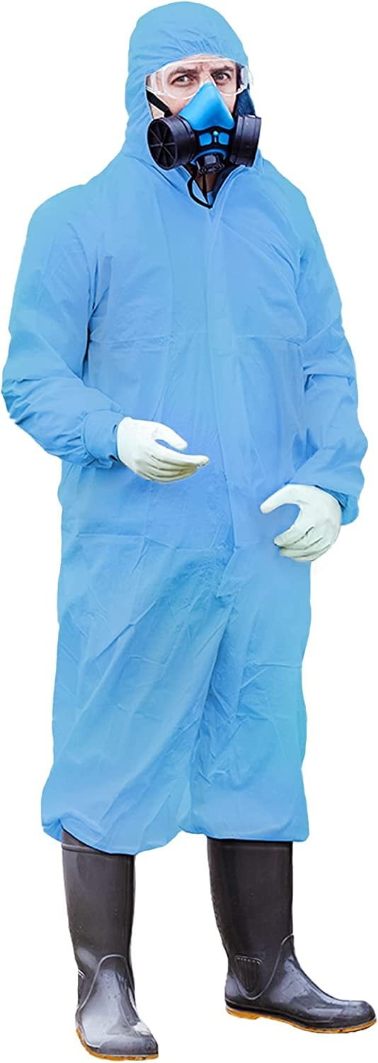 Blue Disposable Coveralls with Hood, XL. 25 Pack Hazmat Suits ...