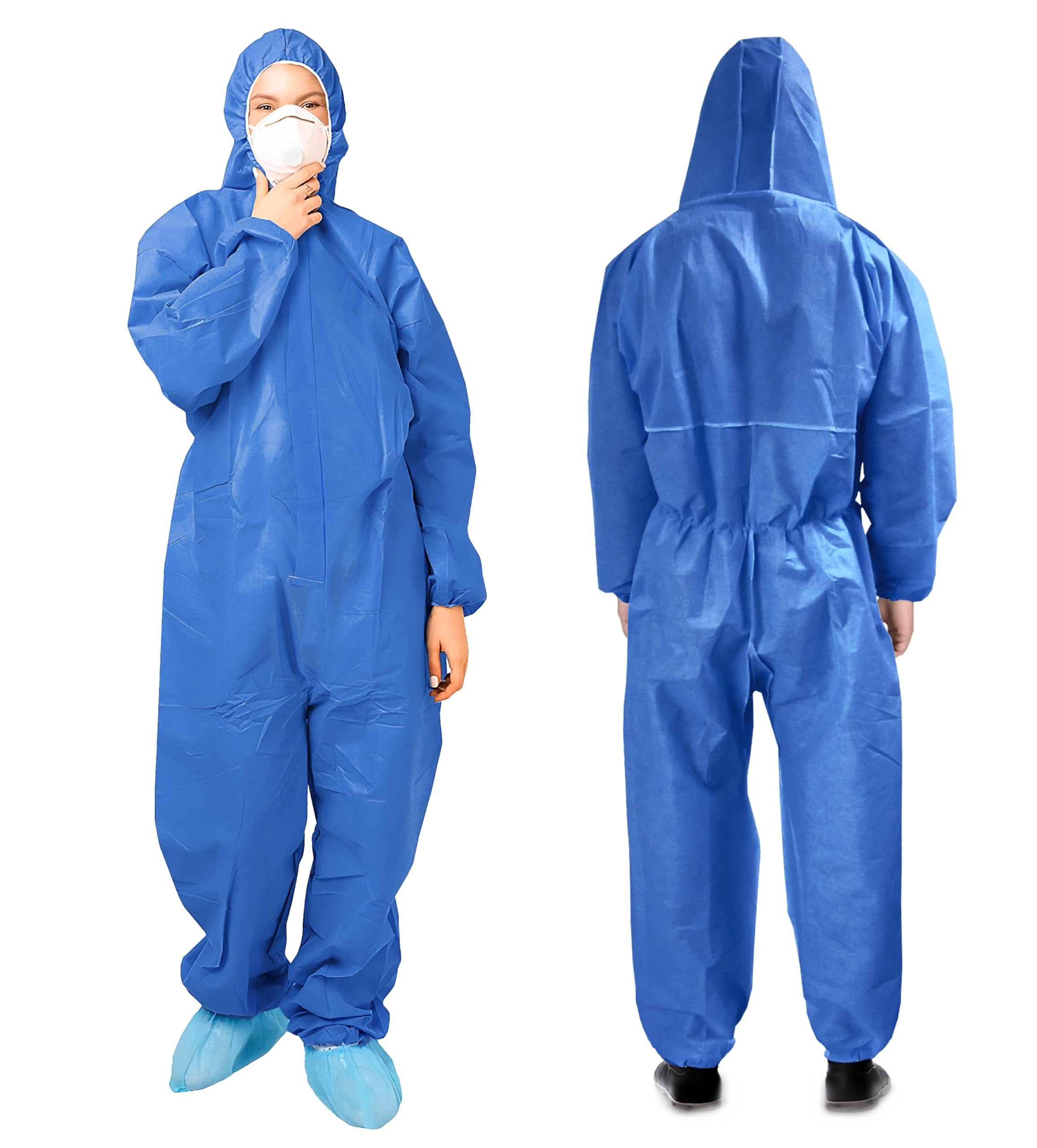Blue Disposable Coveralls with Hood, XL. 5 Pack Hazmat Suits Disposable ...