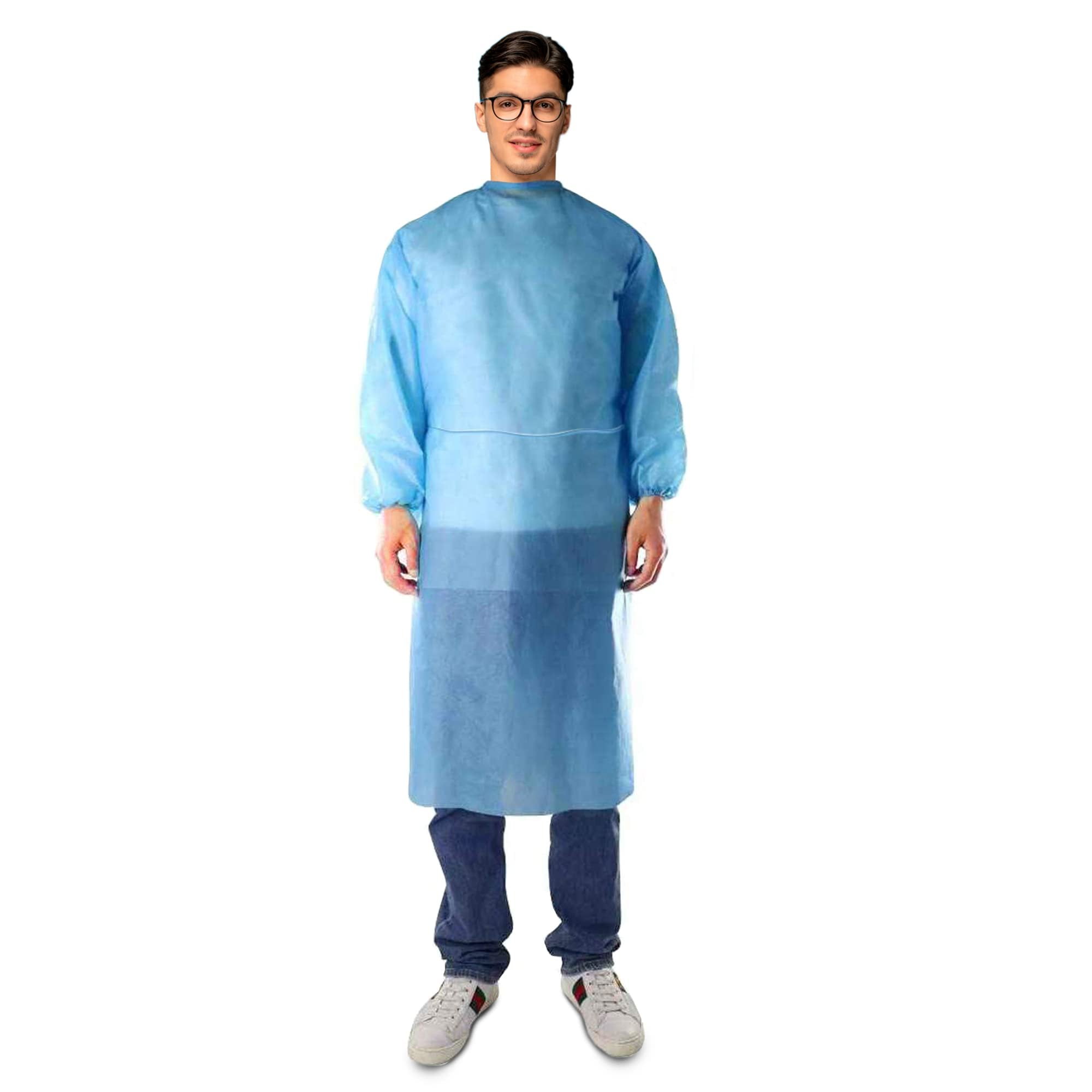 Blue Disposable Isolation Gown 45 inches Long. Pack of 30 PPE Gowns ...