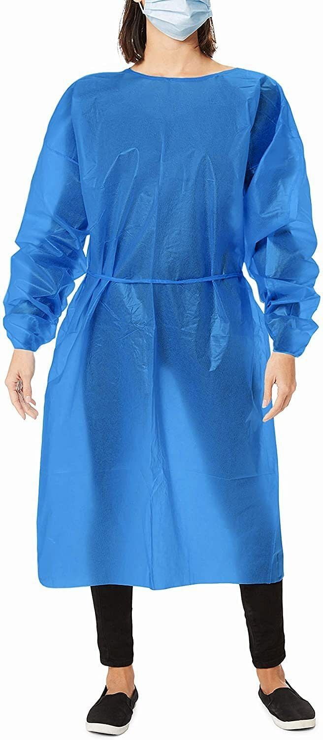 Blue Disposable Isolation Gown, Large. Pack of 10 PP + PE Disposable ...