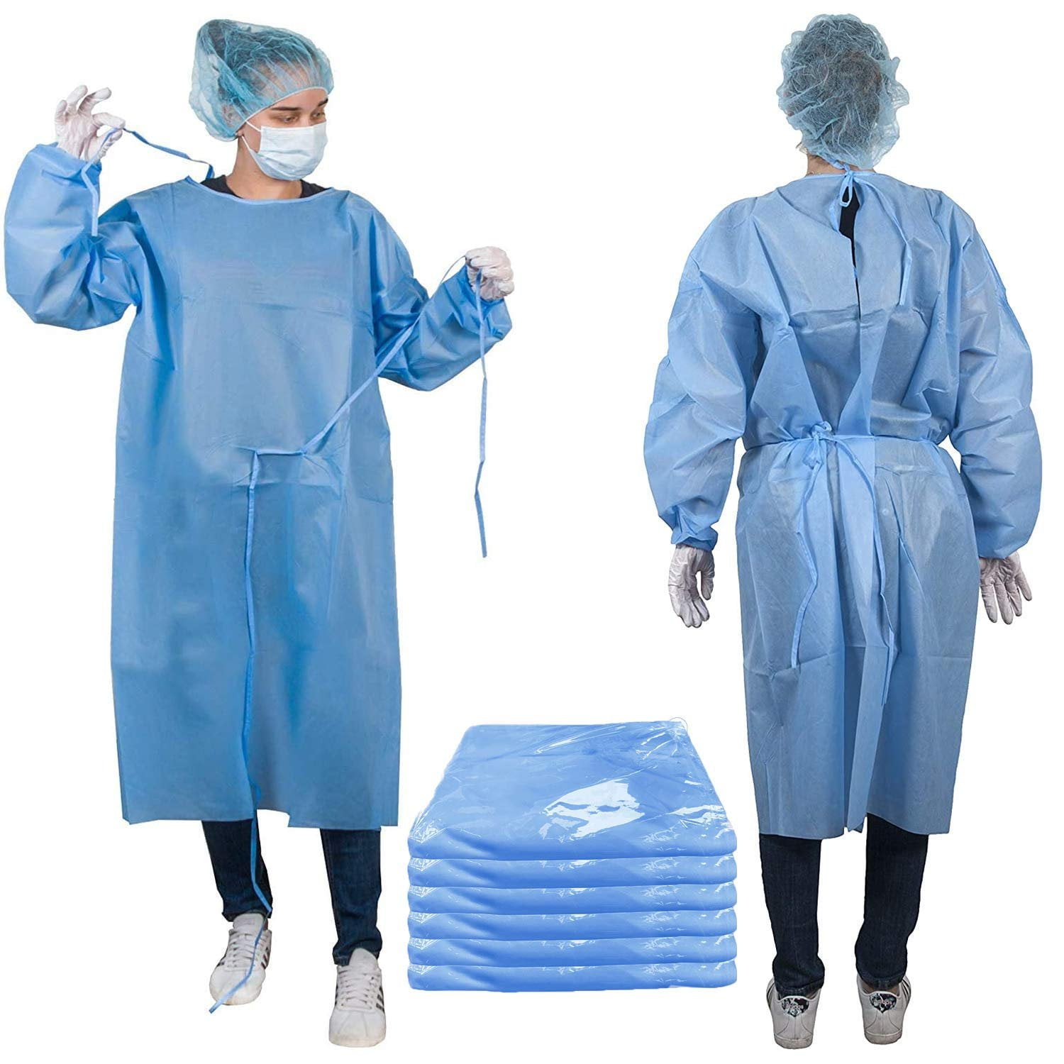 Blue Disposable Isolation Gowns, Waterproof Polyethylene, 30 Count, XL ...