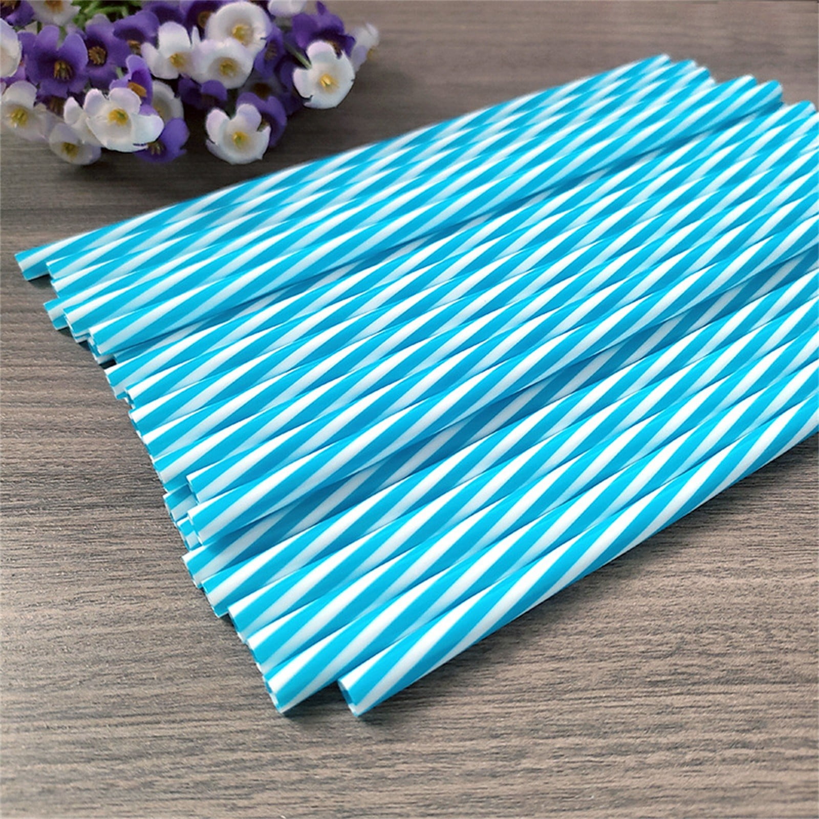 Blue Disposable & Reusable Drinking Straws - Rainbow Striped Threaded ...