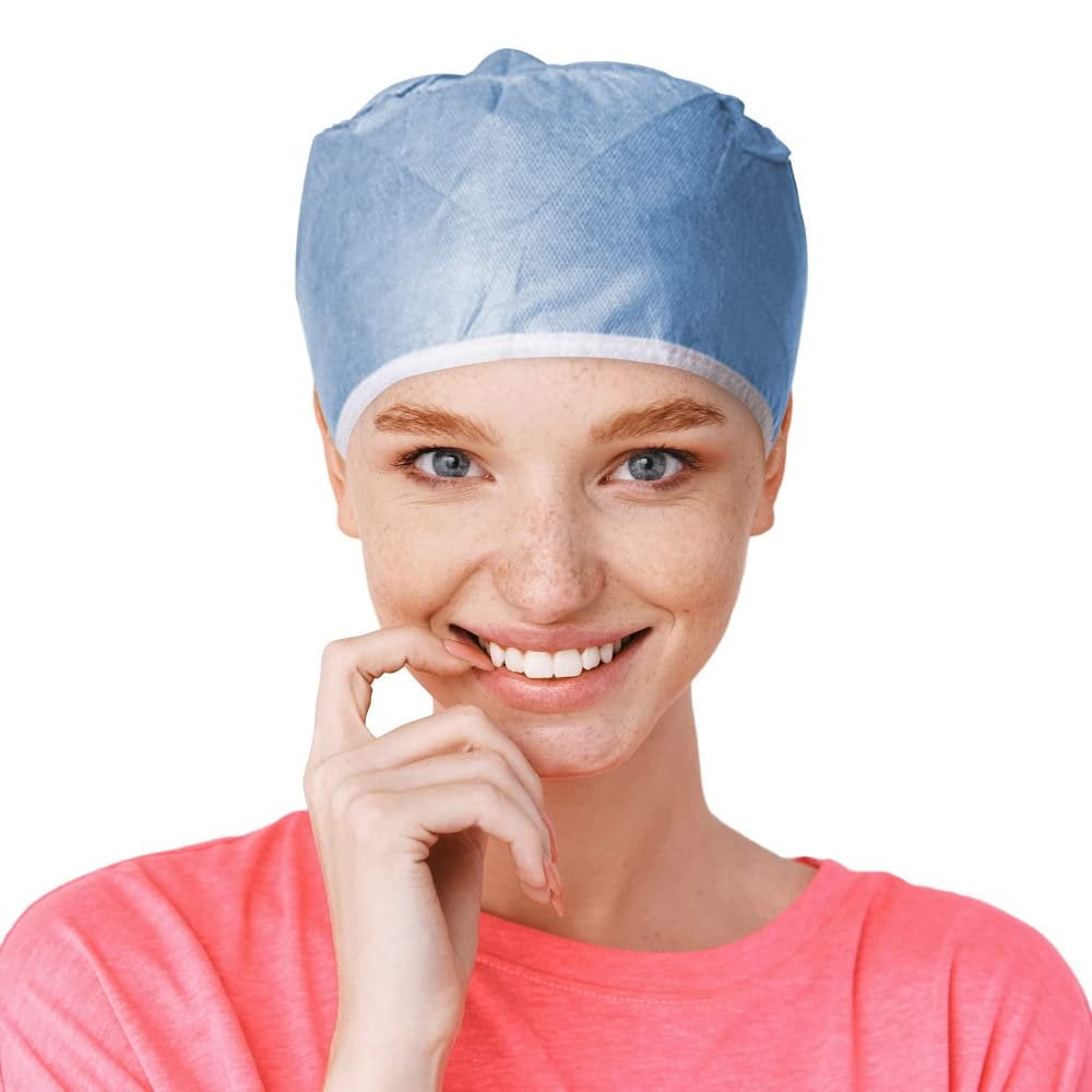 Blue Disposable Surgical Caps for Women and Men. Pack of 100 ...