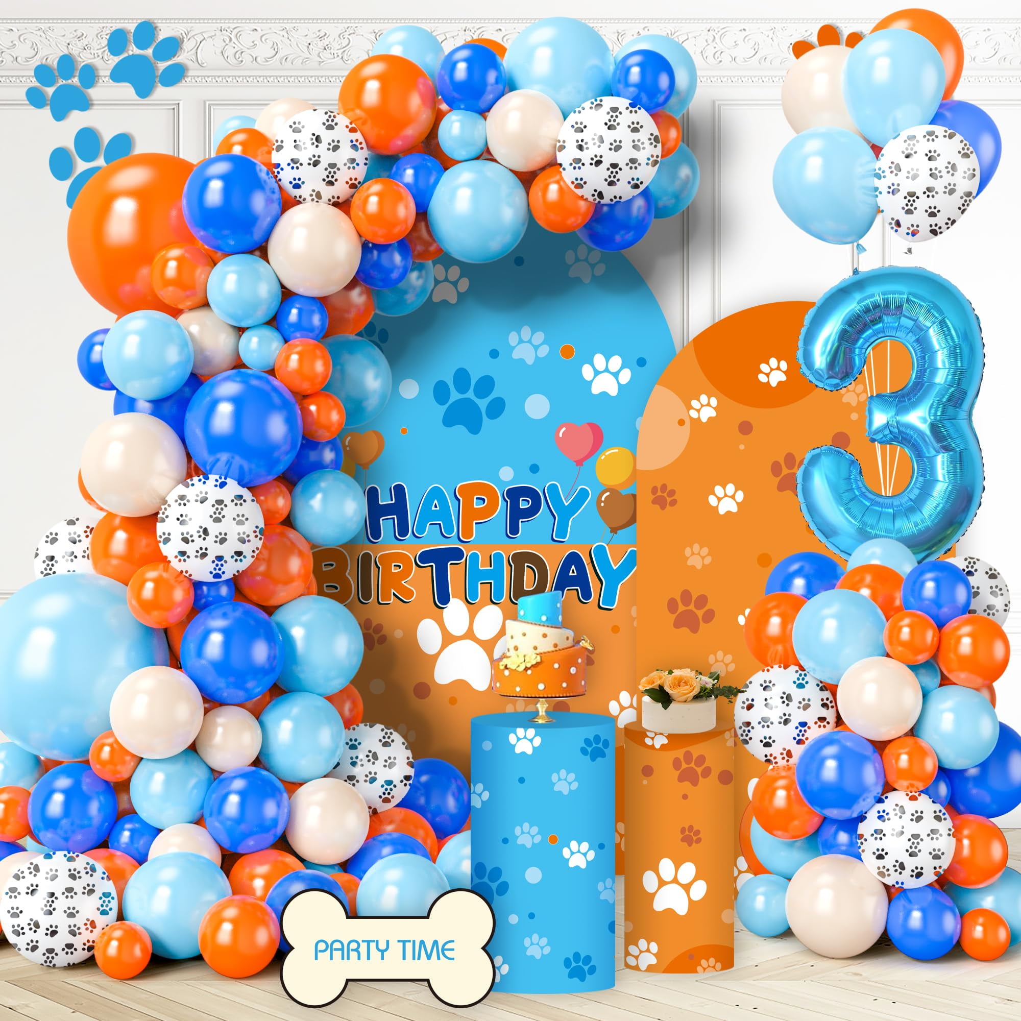 Blue Dog BalloonsTRDN Arch Garland Kit, 3rd Birthday Party Decorations, DIY Blue Orange Nude ...