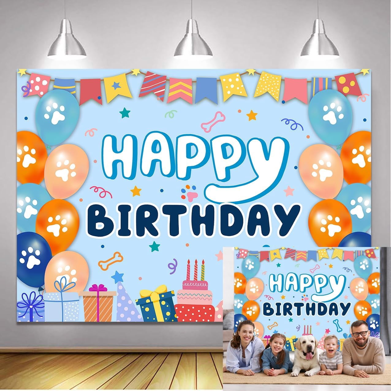 Blue Dog Birthday Party Backdrop Cute Cartoon Dogs Photography ...
