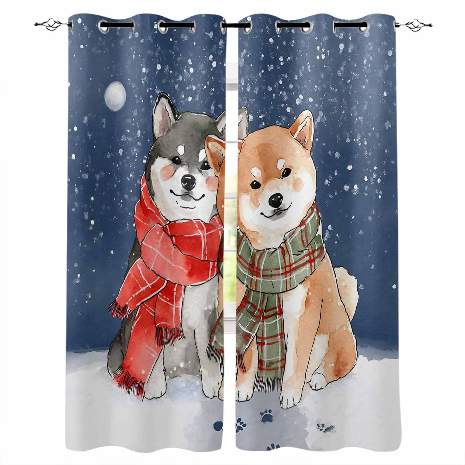 Blue Dog Blackout Curtains 54 Inches Long, Cute Dogs Snowflake Winter ...