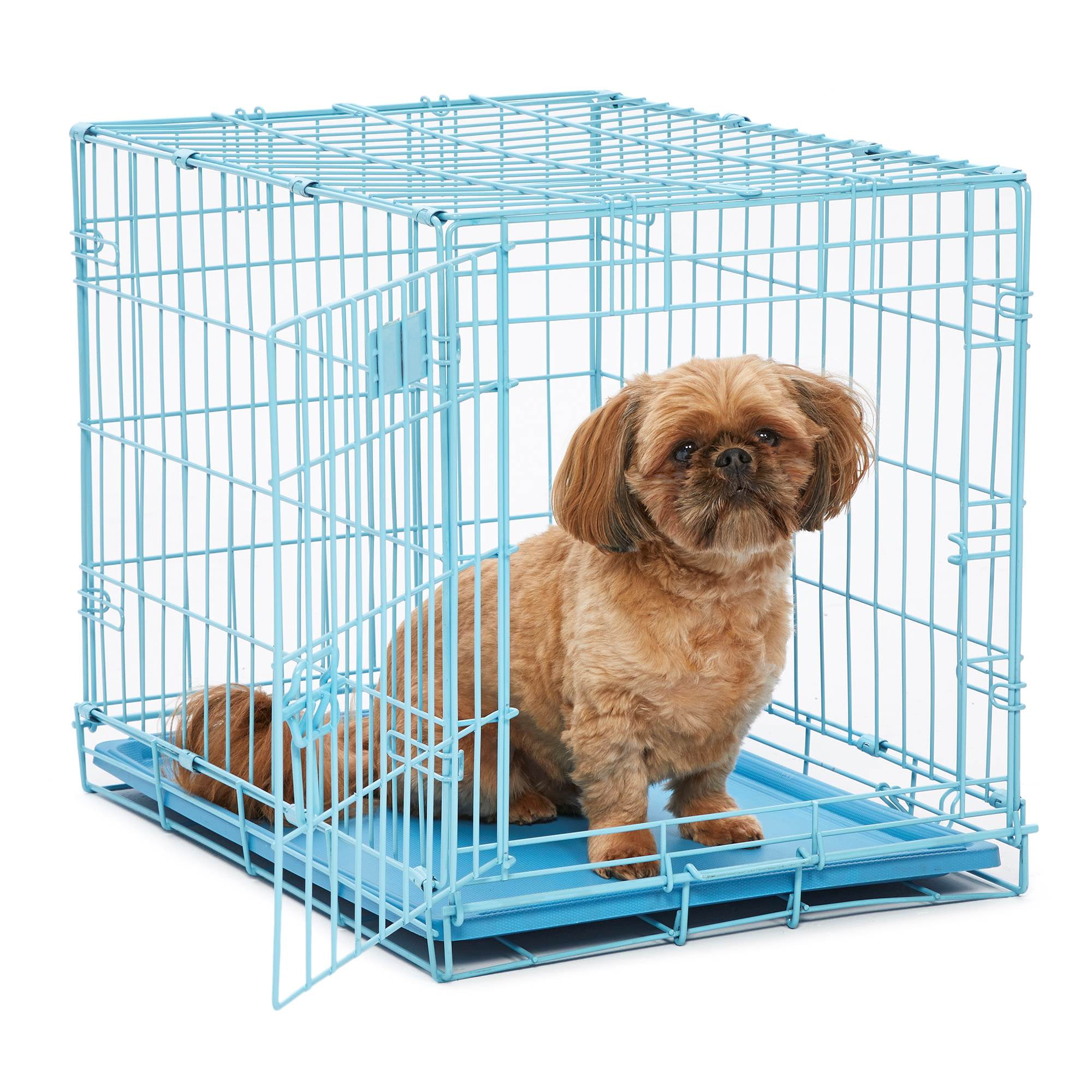 MidWest iCrate Small Blue Metal Dog Crate w/ Divider, Leak Proof Tray ...