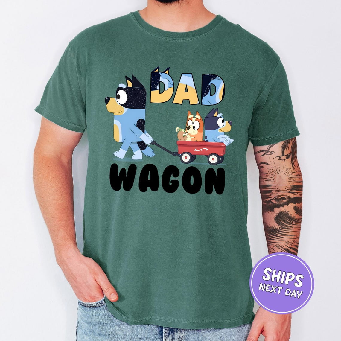 Blue Dog Dad Wagon Tee, Happy Fathers Day Shirt Blue Dog Father Wagon ...