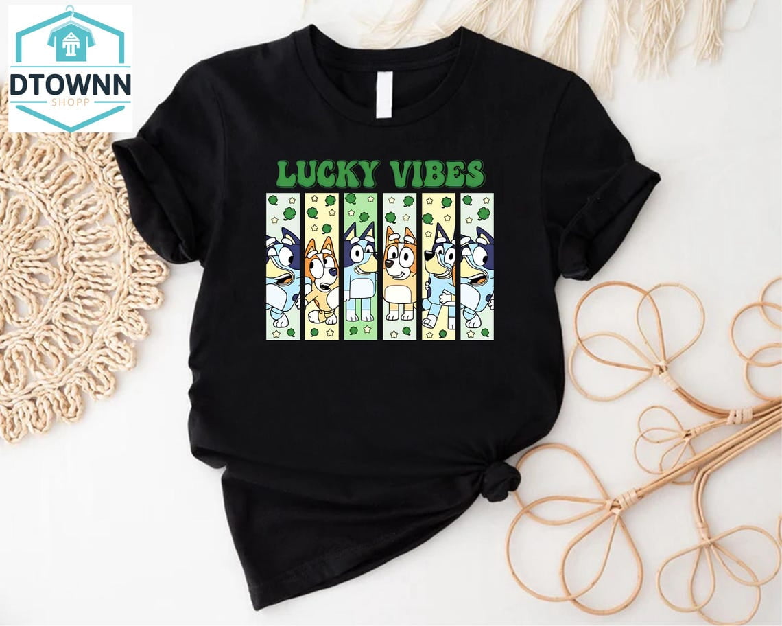 Blue Dog Lucky Vibes Shirt,Bluey St Patricks Day Shirt,Blue Dog Irish ...