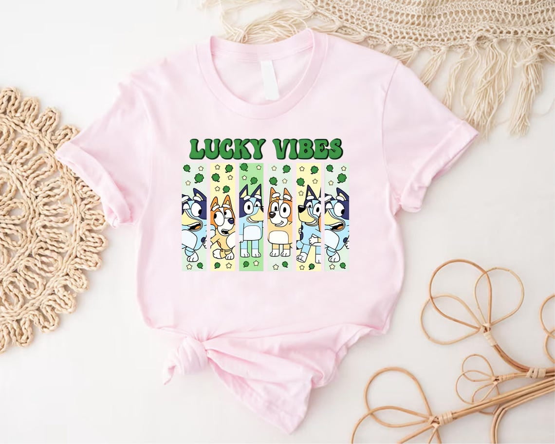 Blue Dog Lucky Vibes Shirt,Bluey St Patricks Day Shirt,Blue Dog Irish ...