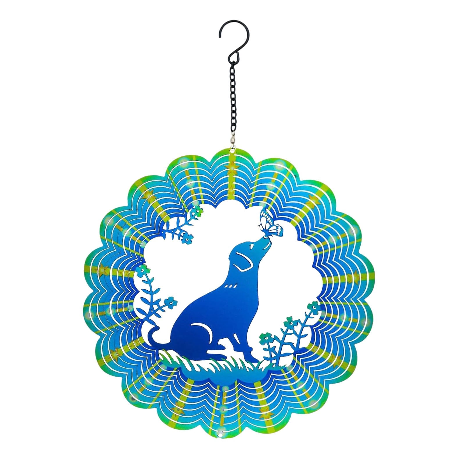 Blue Dog Metal Kinetic Wind Spinners Outdoor Large Hanging 3D Garden ...
