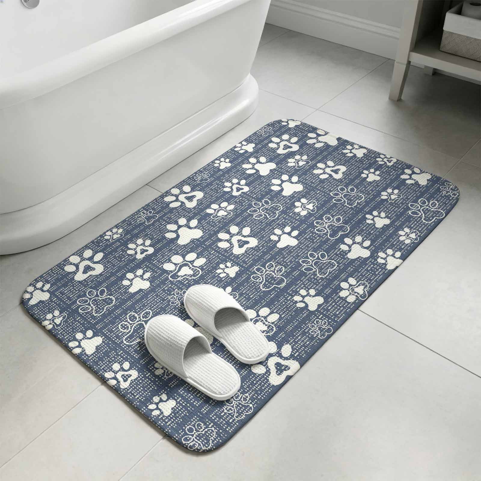 Blue Dog Paw Bathroom Rugs Non Slip Washable Bath Mat Absorbent Low ...