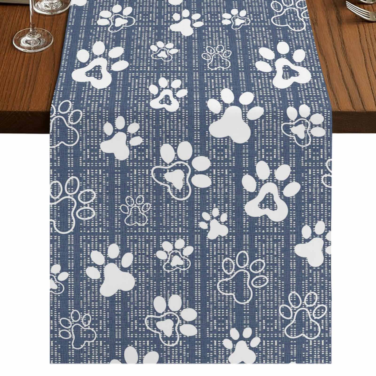 Blue Dog Paw Burlap Cotton Table Runner 13x70 Inches Long, Modern ...