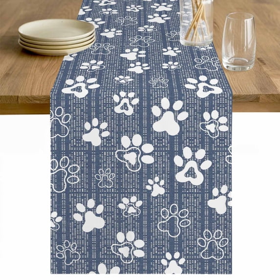 Blue Dog Paw Cotton Linen Rectangle Table Runners 13"x48", Modern ...