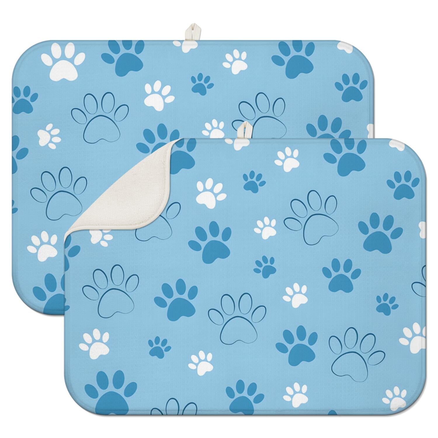 Blue Dog Paw Footprint Dish Drying Mat for Kitchen 1 Pack, Ultra ...