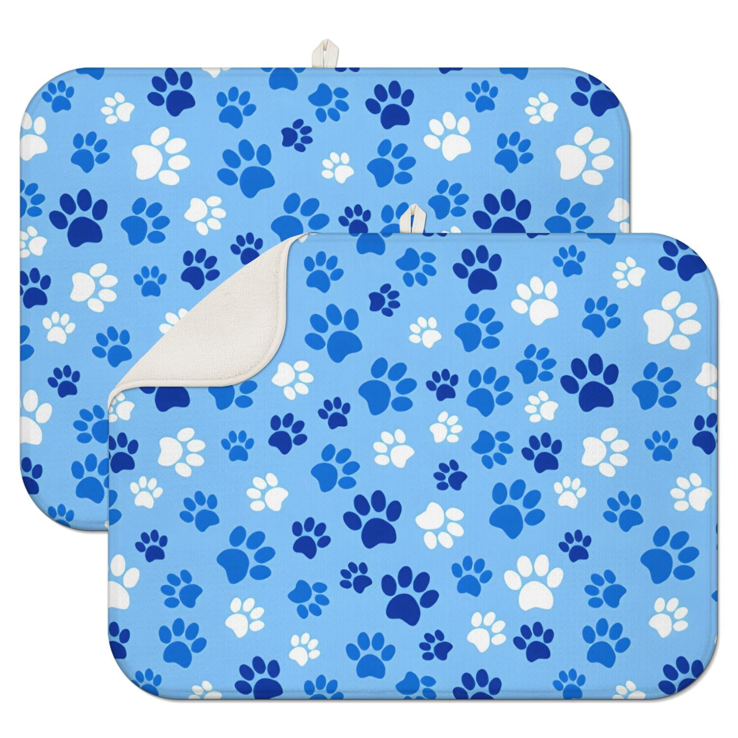 Blue Dog Paw Footprint Dish Drying Mat for Kitchen 1 Pack, Ultra ...