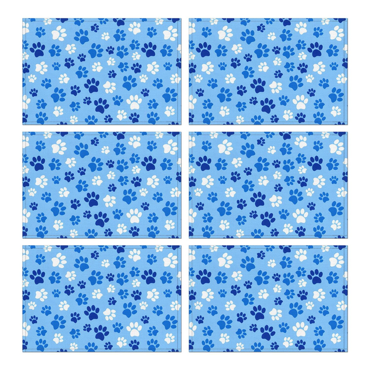 Blue Dog Paw Footprint Summer Placemats Table Placemats Set Of 6-Linen ...