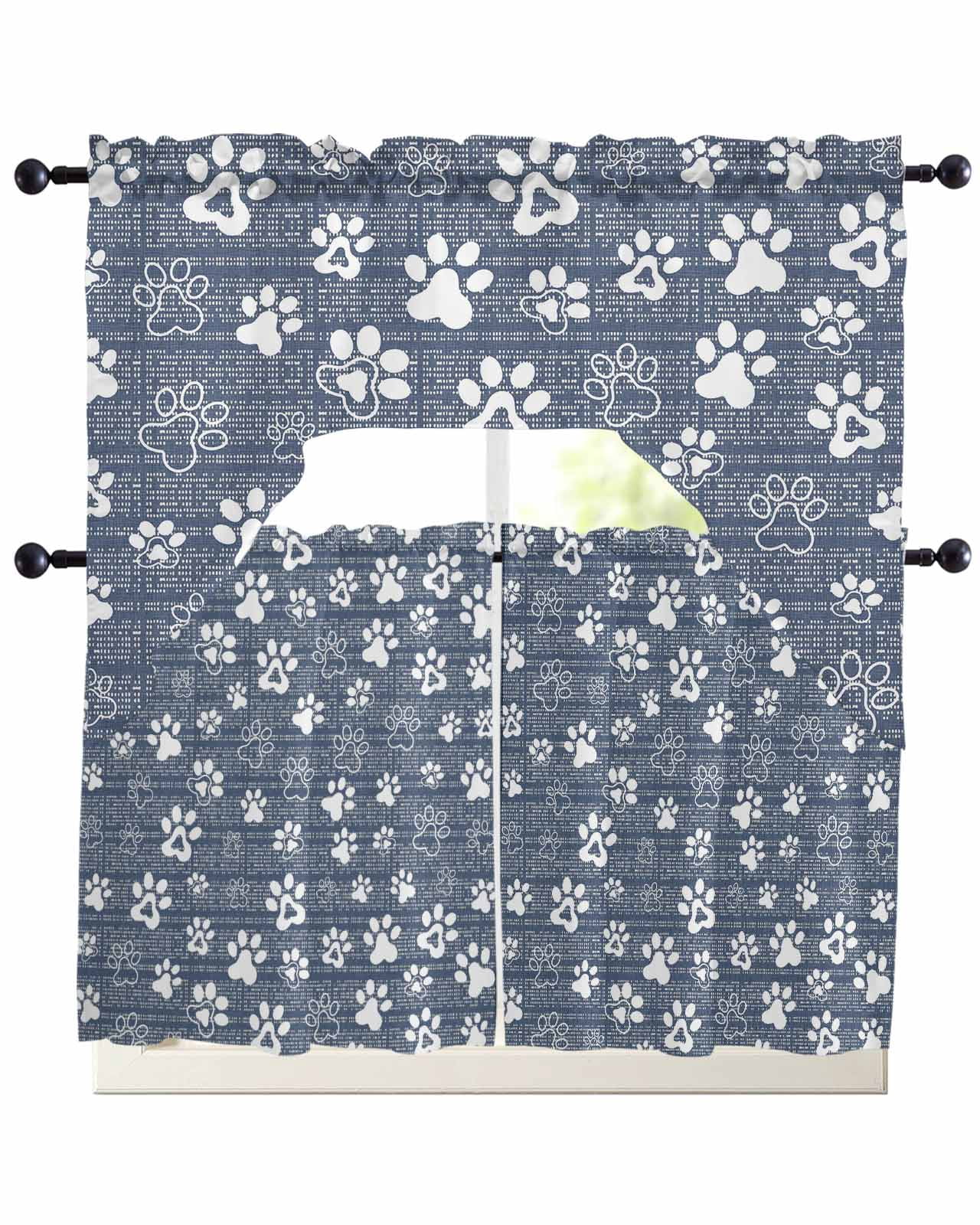Blue Dog Paw Kitchen Curtains Sets 36 Inch Length with Valance, Modern ...
