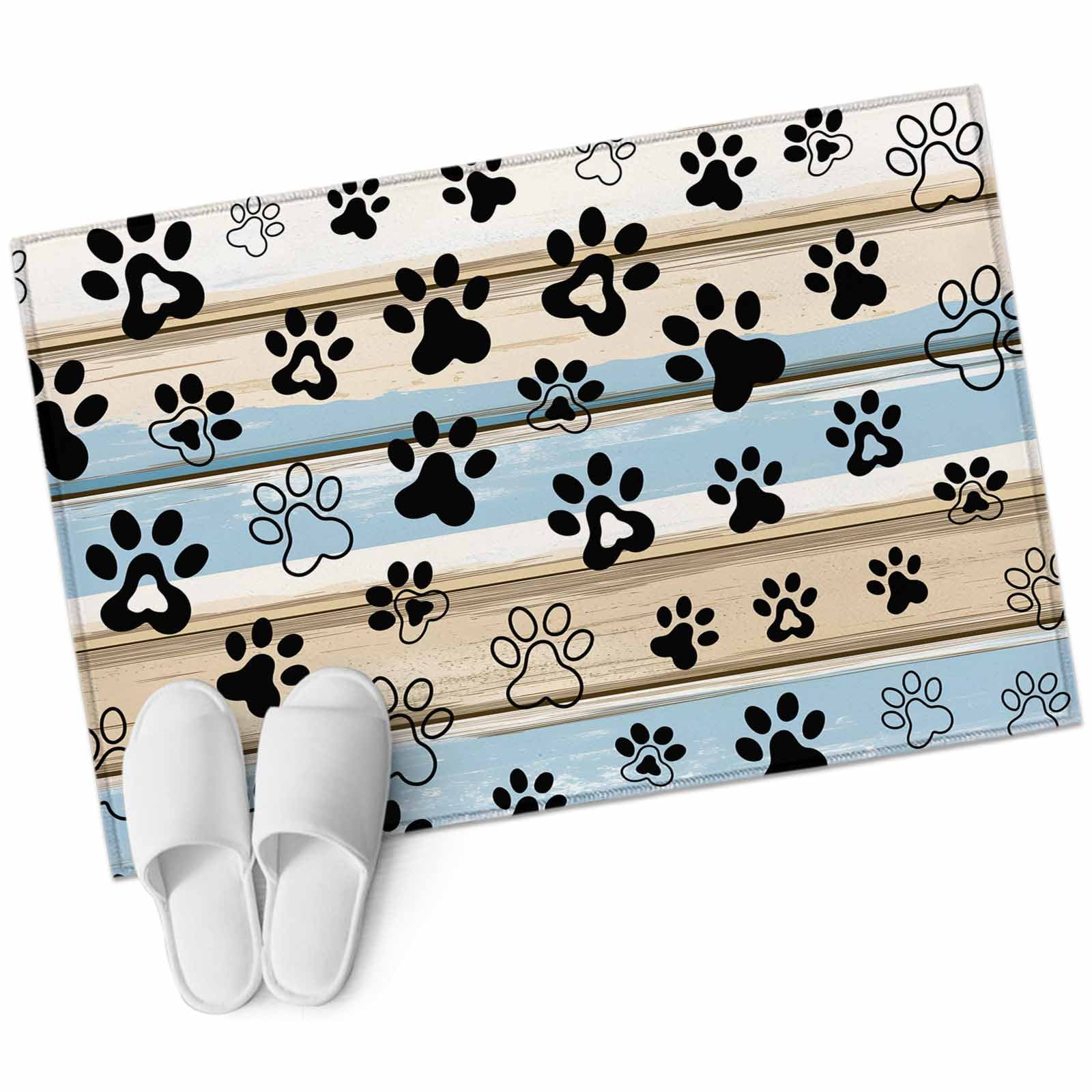 Blue Dog Paw Print 2'x3' Rug, Vintage Farmhouse Rustic Wooden Grain Non ...
