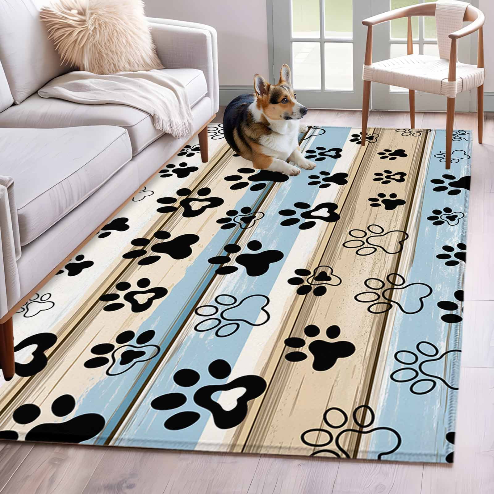 Blue Dog Paw Print Area Rug 3x5 FT, Non Slip Entryway Bedside Carpet ...