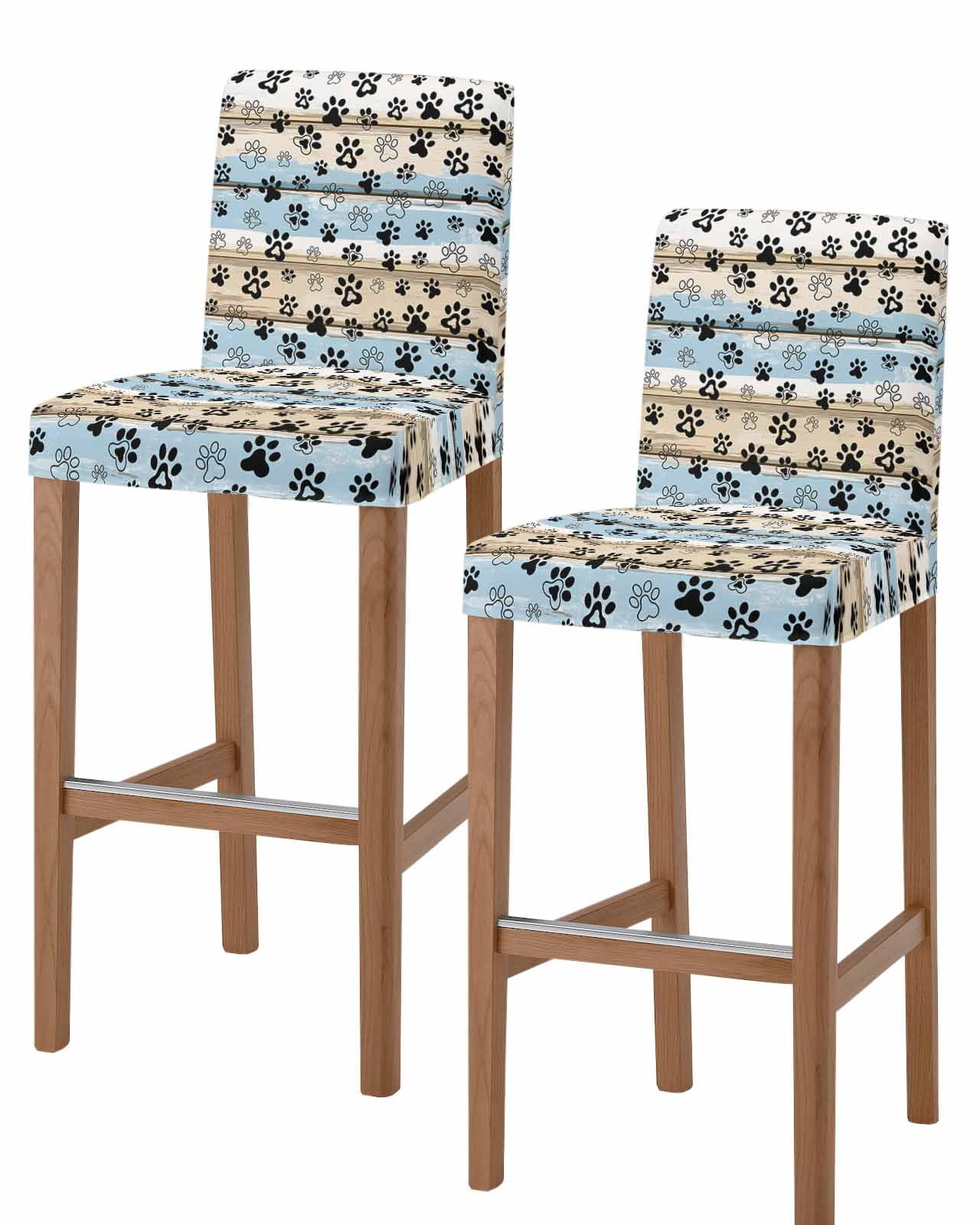 Blue Dog Paw Print Bar Stool Covers Set of 2, Vintage Farmhouse Rustic ...