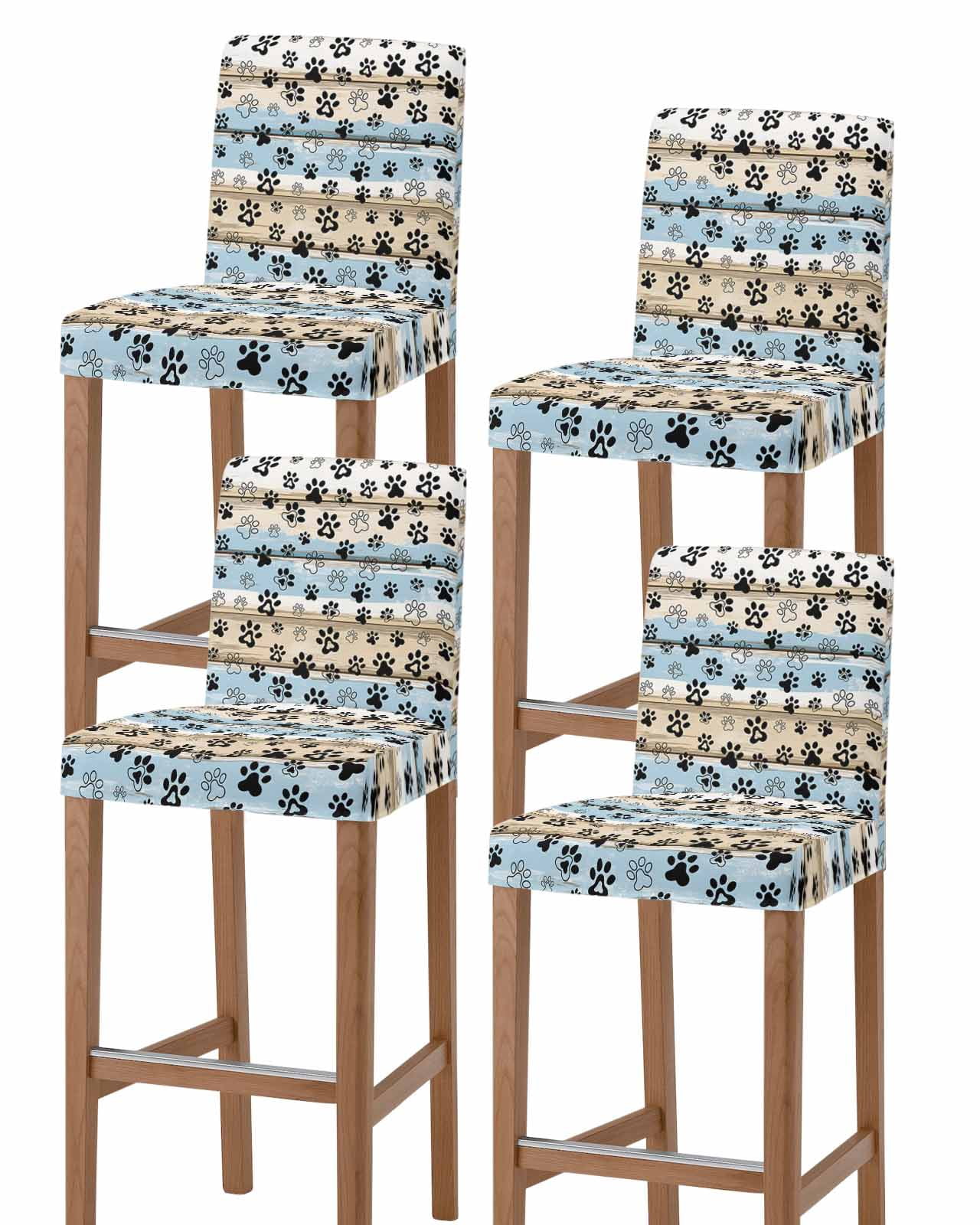 Blue Dog Paw Print Bar Stool Covers Set of 4, Vintage Farmhouse Rustic ...