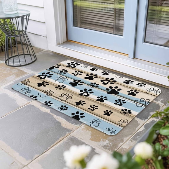 Blue Dog Paw Print Door Mat Indoor Outdoor,Vintage Farmhouse Rustic ...