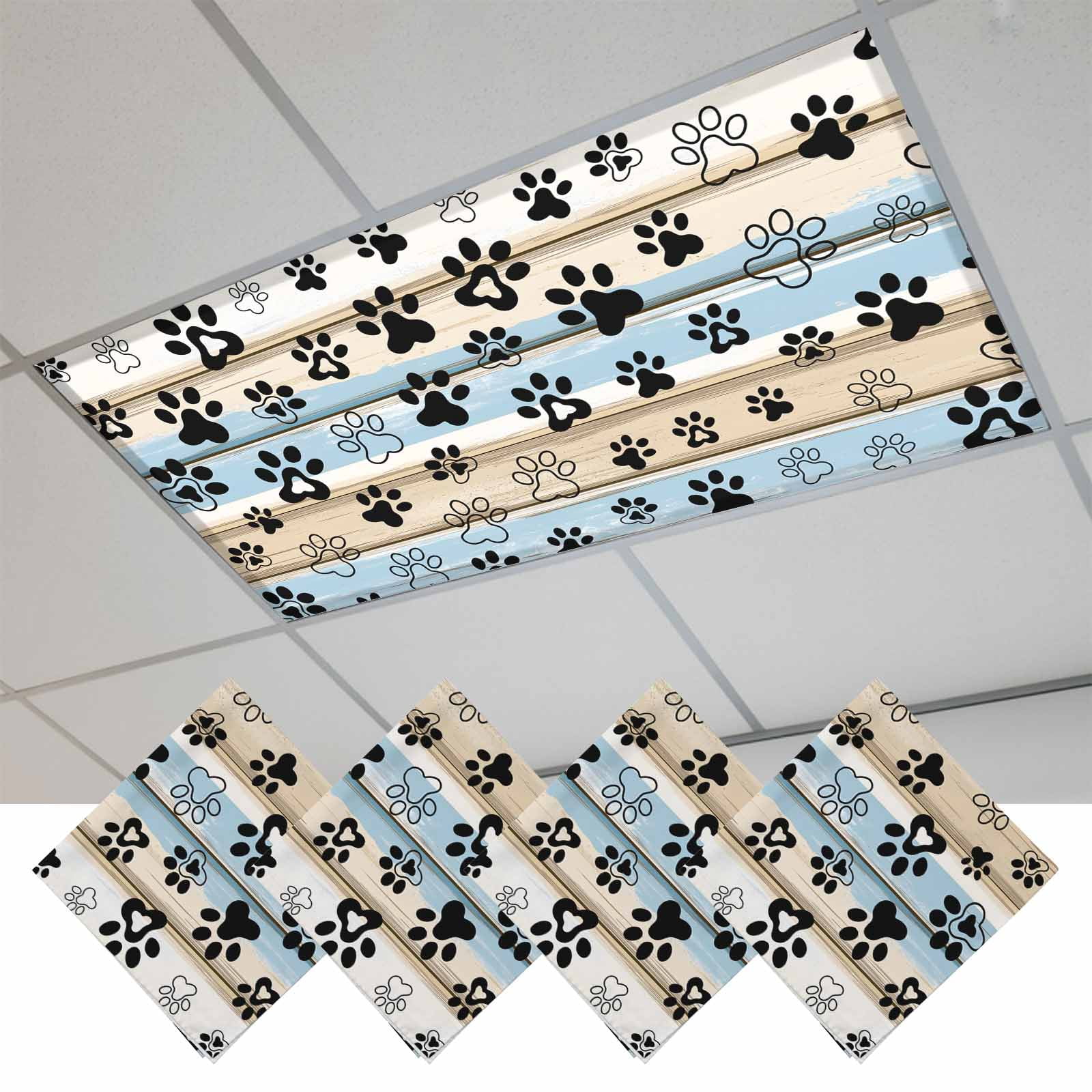 Blue Dog Paw Print Fluorescent Light Covers, Vintage Farmhouse Rustic ...