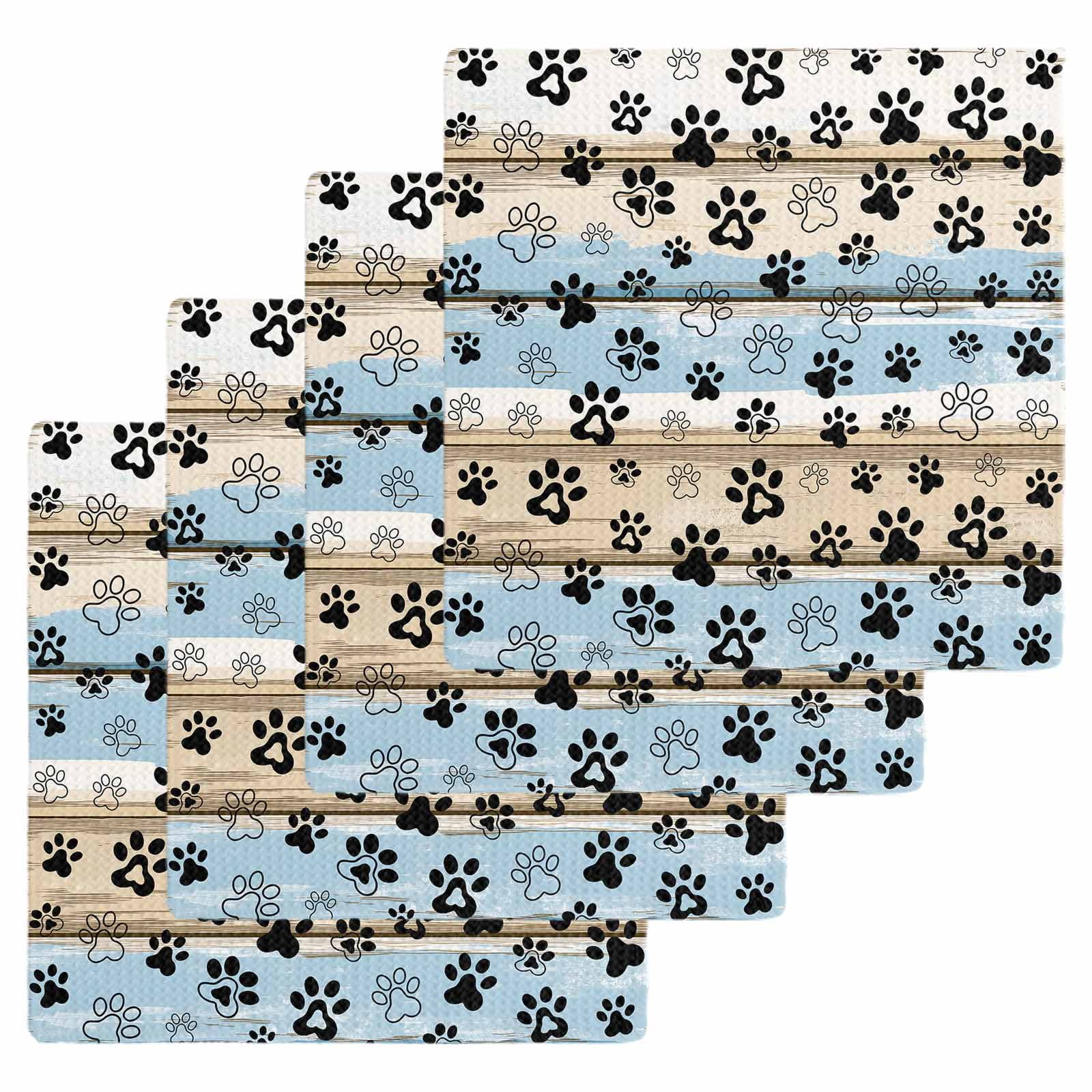 Blue Dog Paw Print Kitchen Dish Towels for Drying Dishes Set of 4 ...