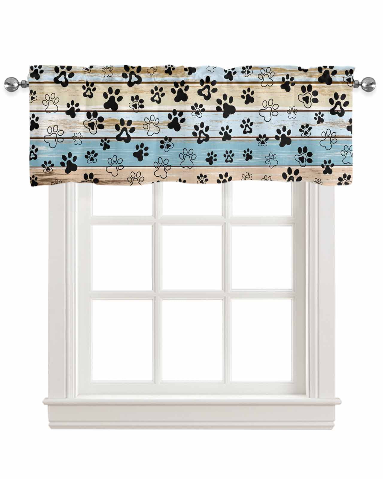Blue Dog Paw Print Kitchen Valances for Windows Farmhouse Linen Window ...