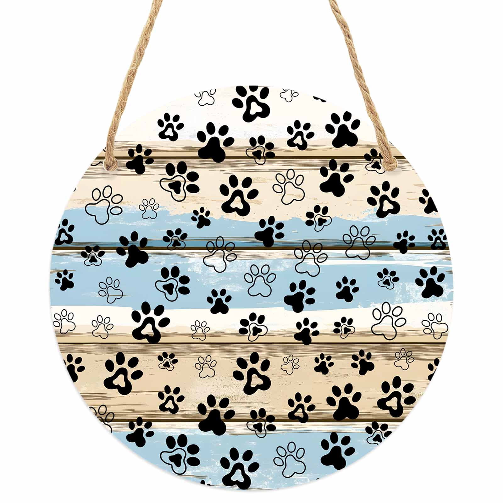 Blue Dog Paw Print Round Front Door Welcome Sign, 7.8 Inch Wall Hanging ...