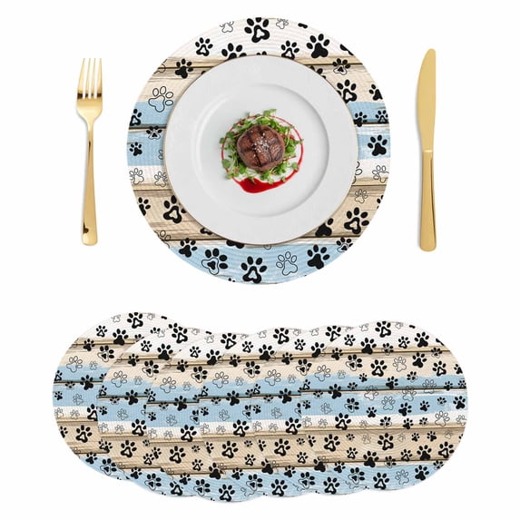 Blue Dog Paw Print Round Placemats Set of 6,Braided Polypropylene Place ...